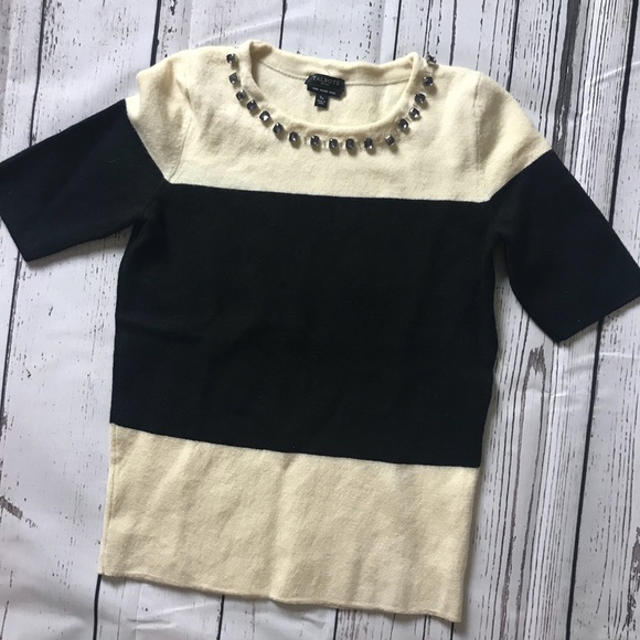 Talbots | Sweaters | Talbots Black Cream Striped Embellished Sweater ...